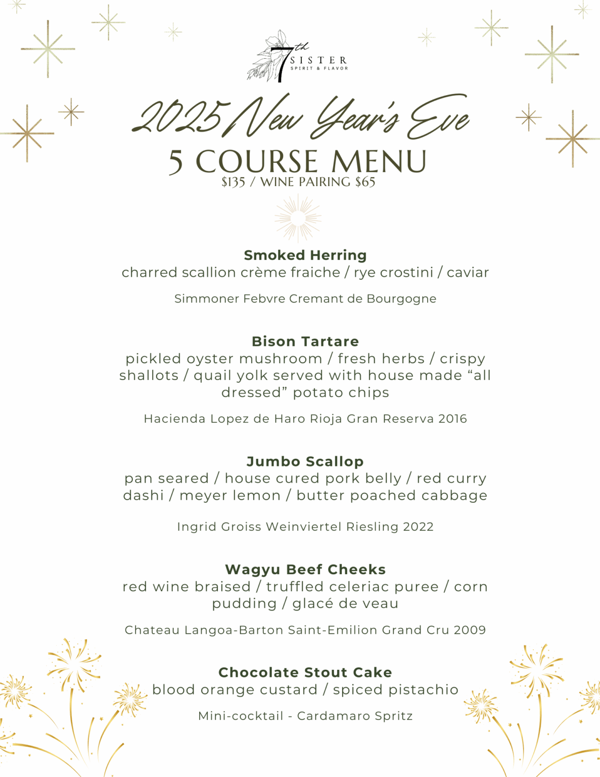 NYE Menu - 7th Sister Restaurant - A House of Spirit & Flavor